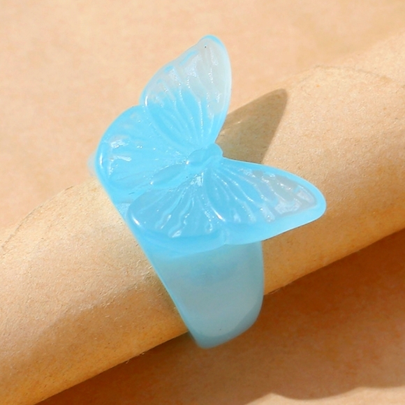 None | Jewelry | Y2k Butterfly Ring Baby Blue Plastic Resin Ring Great ...